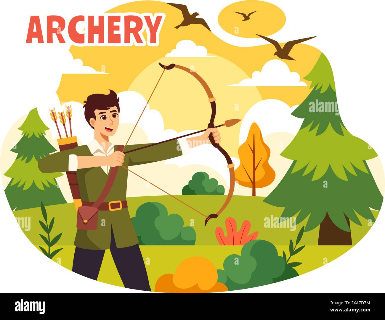 Vector Illustration of Archery Sport with a Bow and Arrow Aiming at a ...