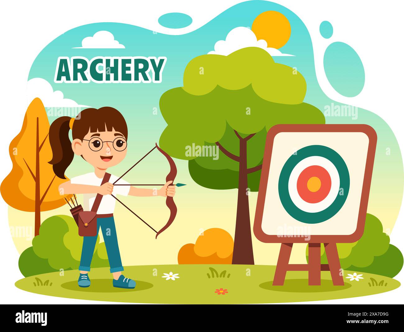 Vector Illustration of Archery Sport with a Bow and Arrow Aiming at a ...
