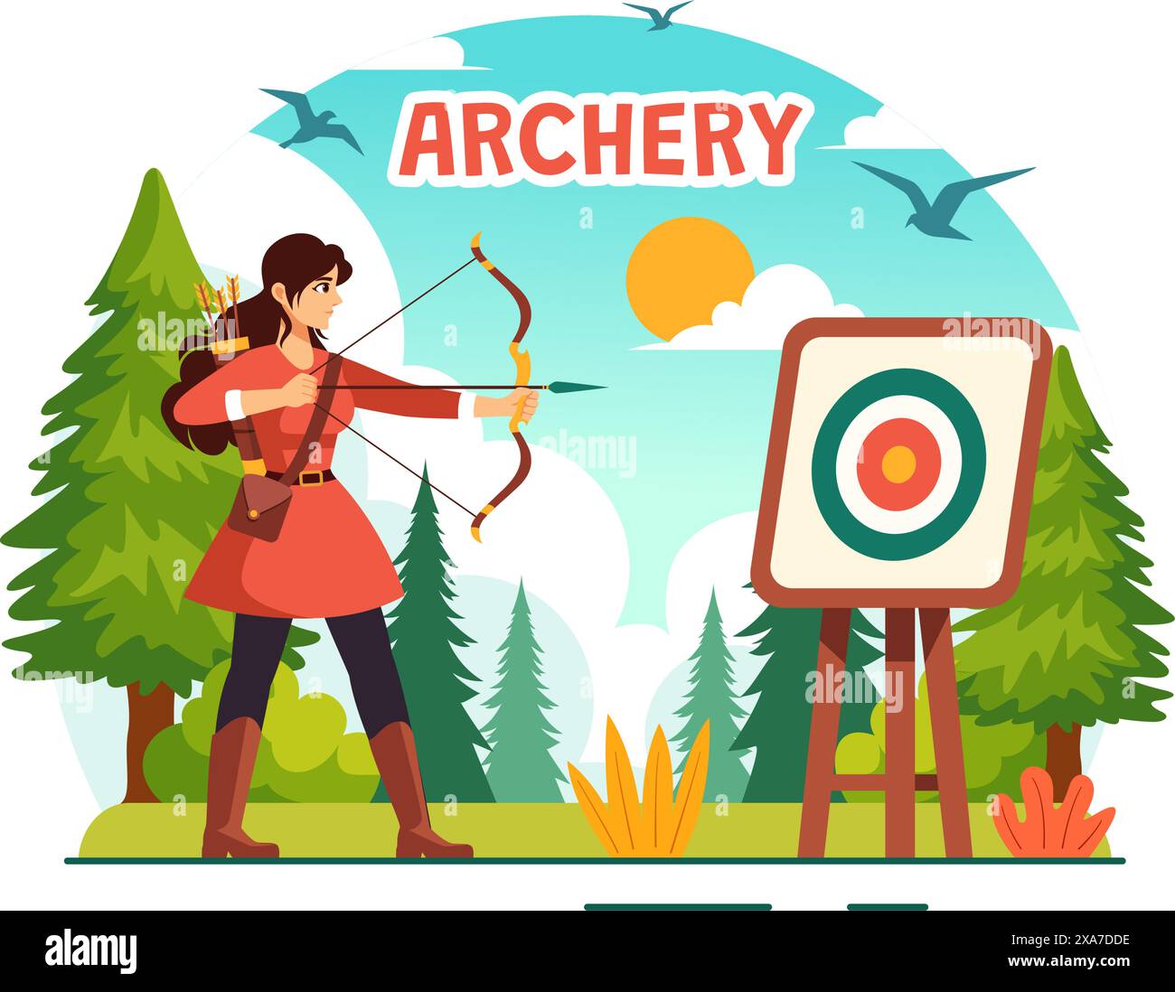 Vector Illustration of Archery Sport with a Bow and Arrow Aiming at a ...