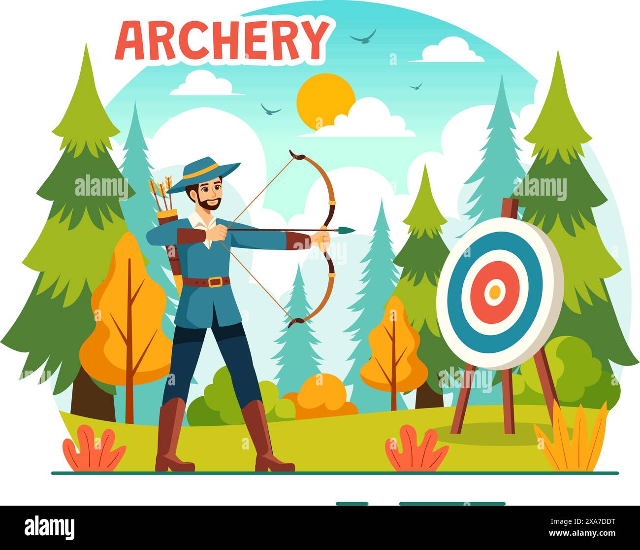 Vector Illustration of Archery Sport with a Bow and Arrow Aiming at a ...