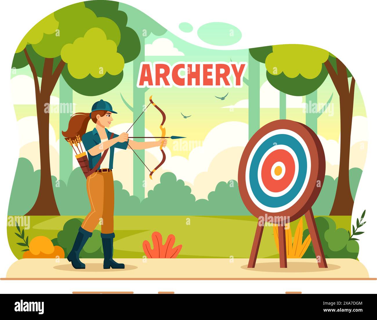 Vector Illustration of Archery Sport with a Bow and Arrow Aiming at a ...