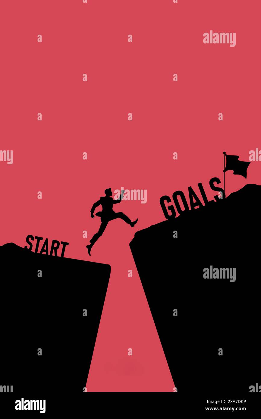 silhouette man jumping over the year 2024 to reach goals in 2025 ...