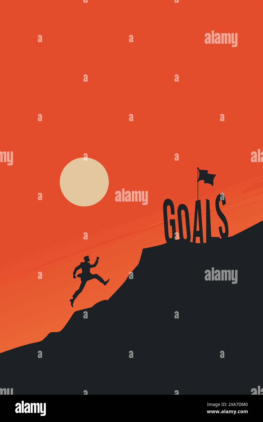 silhouette man jumping over the year 2024 to reach goals in 2025 ...