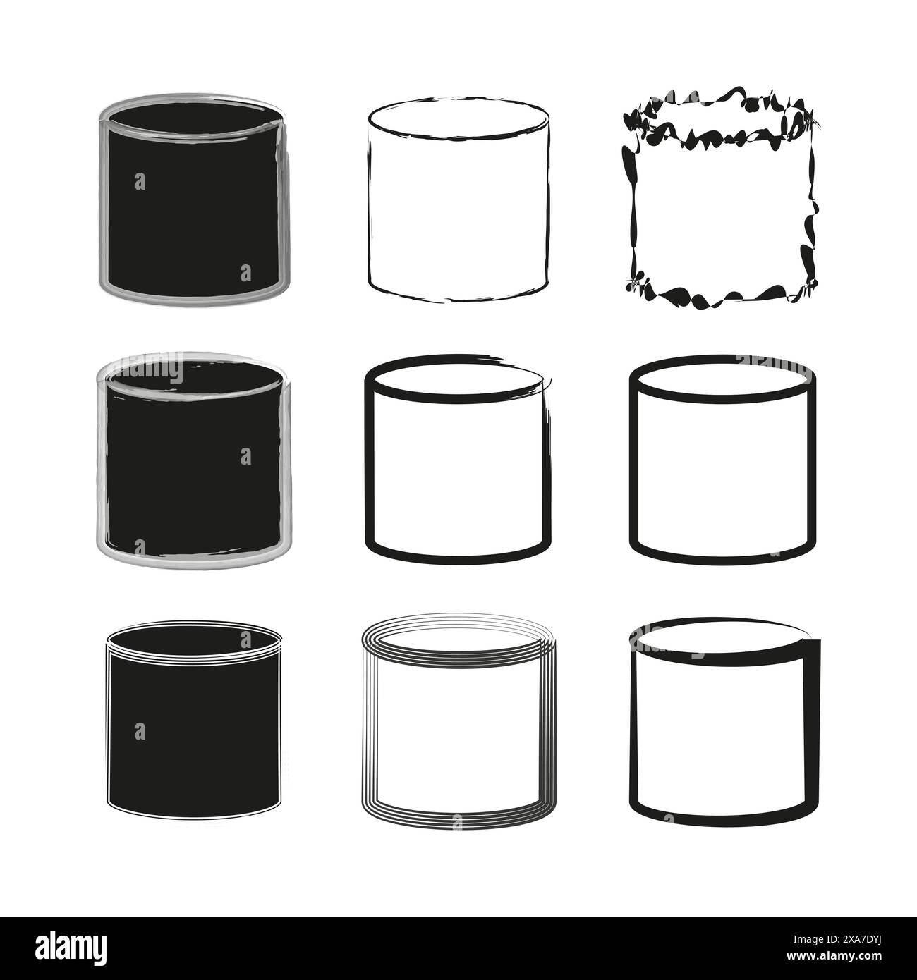 Black and white cylinder set. Vector various outlines. Artistic ...