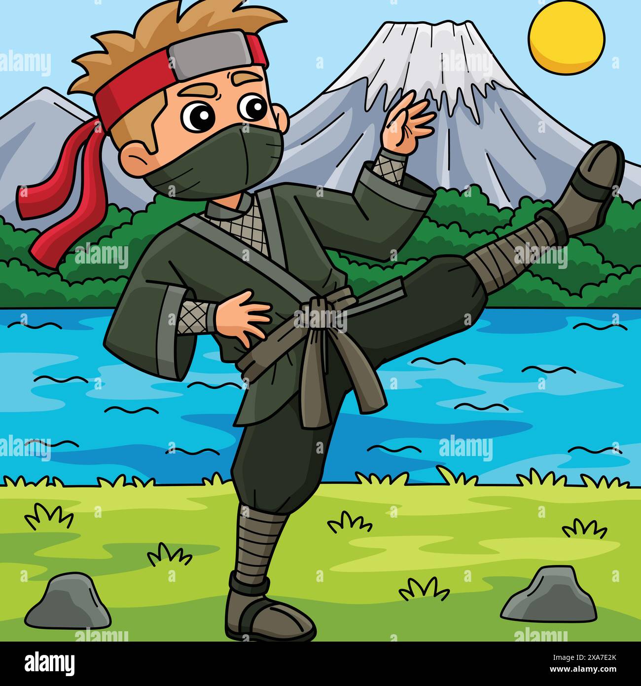 Ninja Doing Martial Arts Colored Cartoon I Stock Vector Image & Art - Alamy