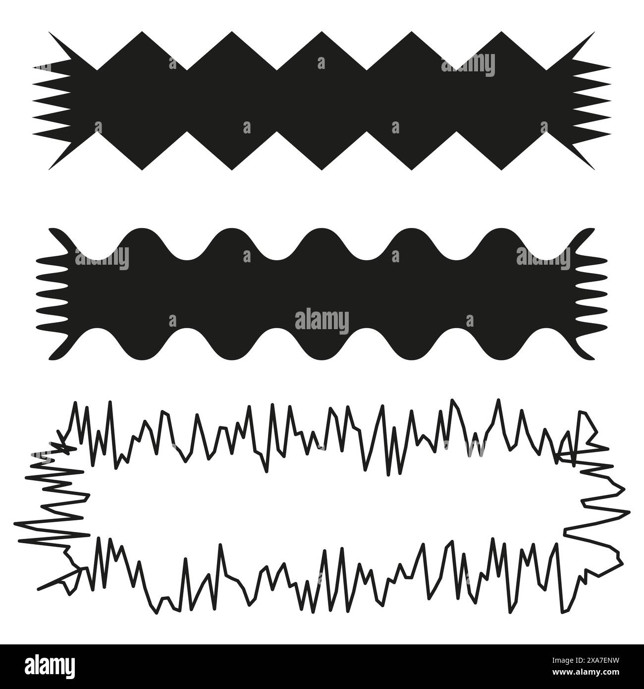 Abstract waveform borders. Zigzag, wavy, jagged. Black and white vector ...