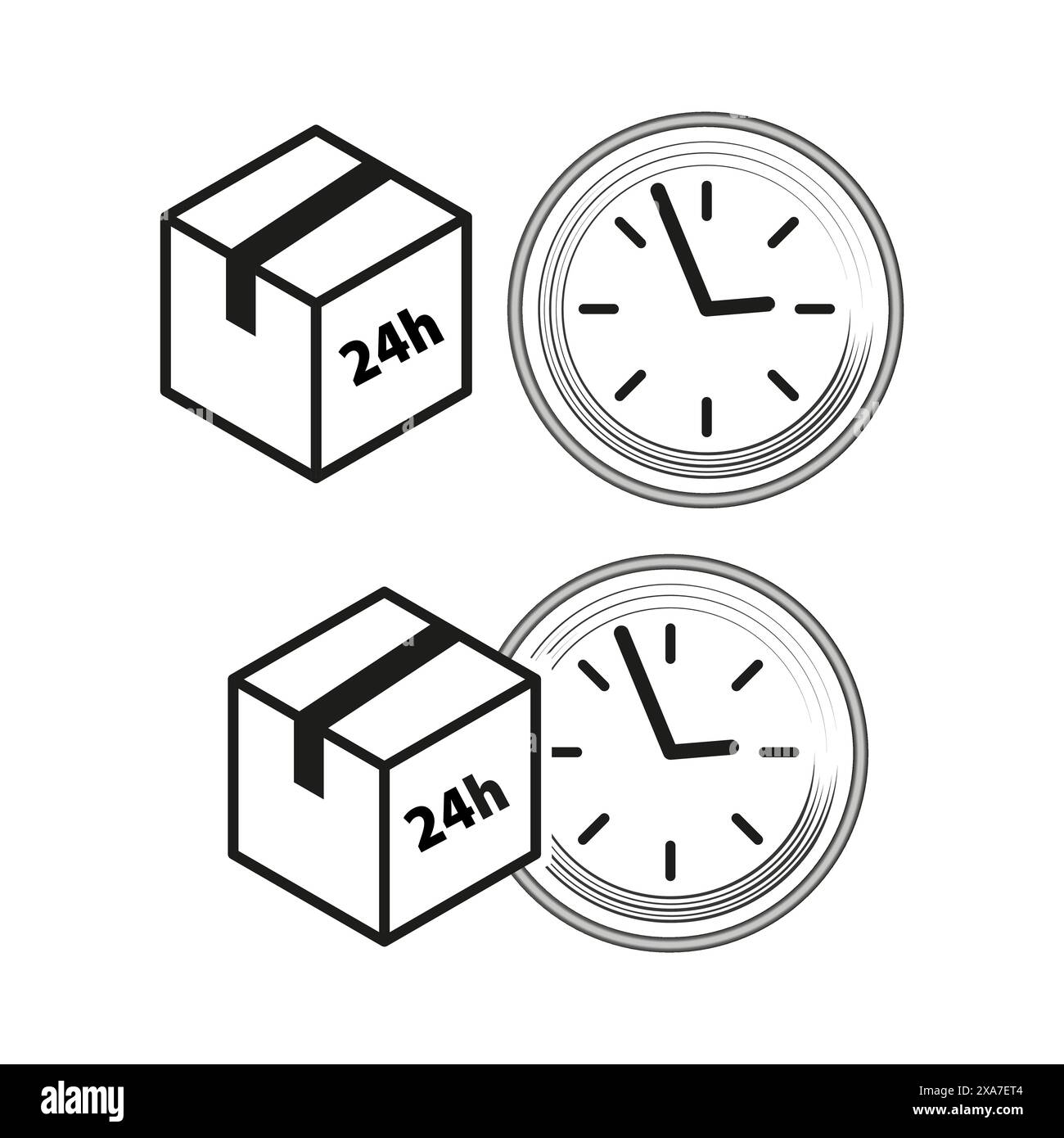 Delivery box icons. Clock symbols. Black and white. Shipping time ...