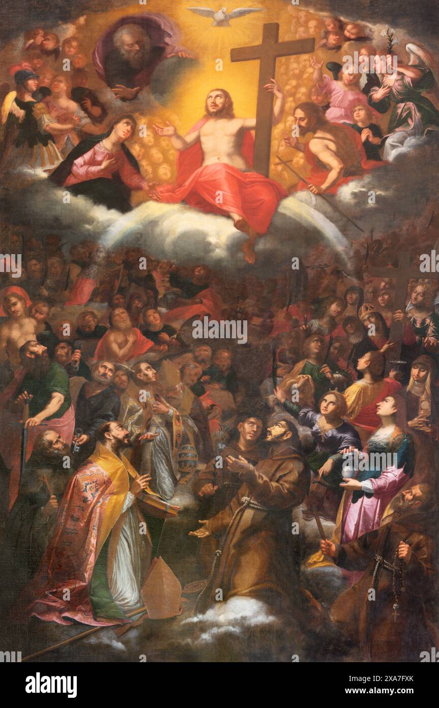 SPELLO, ITALY - MAY 18, 2024: The painting of Adoration of Holy Trinity ...