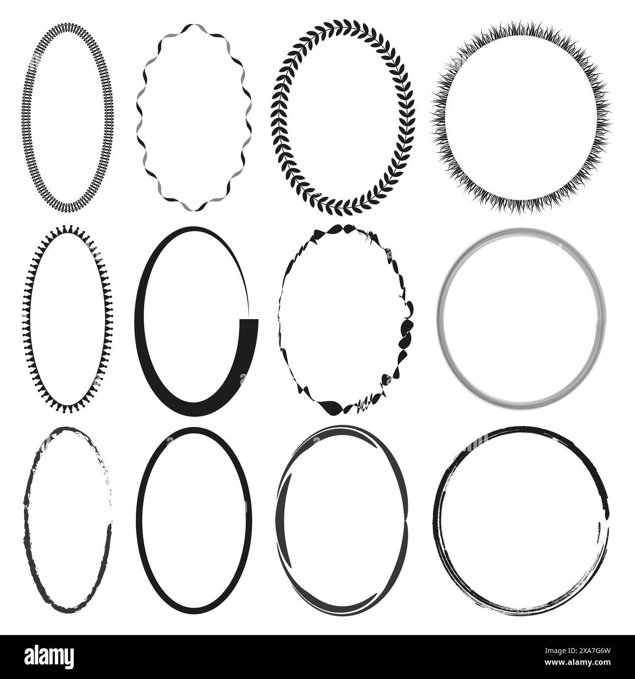 Oval frame collection. Decorative border set. Black and white. Vector shapes Stock Vector Image ...