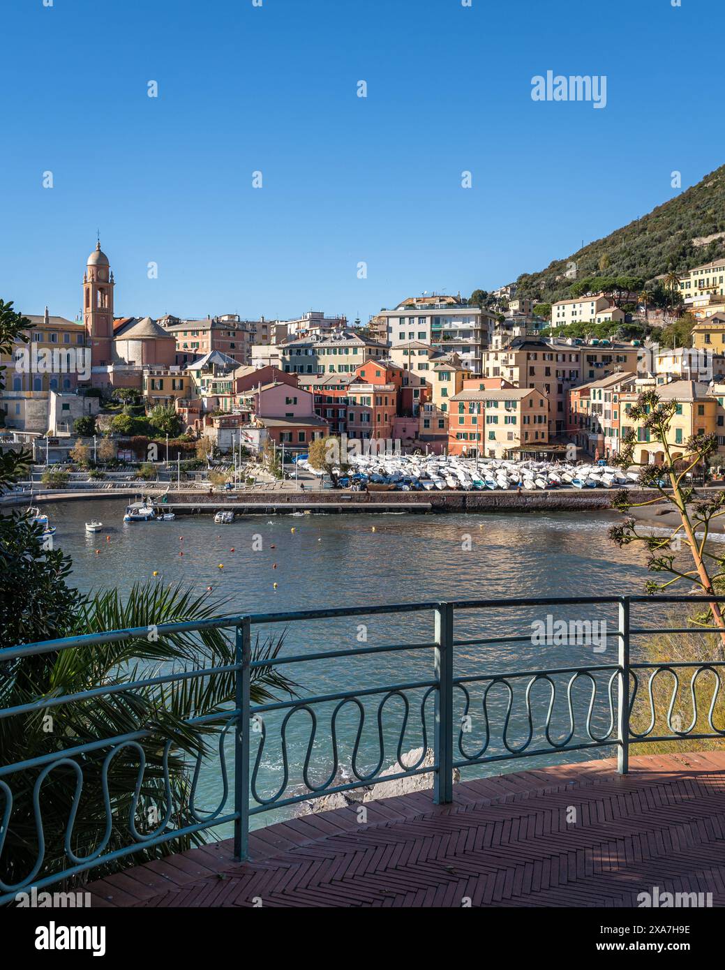 View of waterfront landscape of Genova Nervi. The buildings overlook ...
