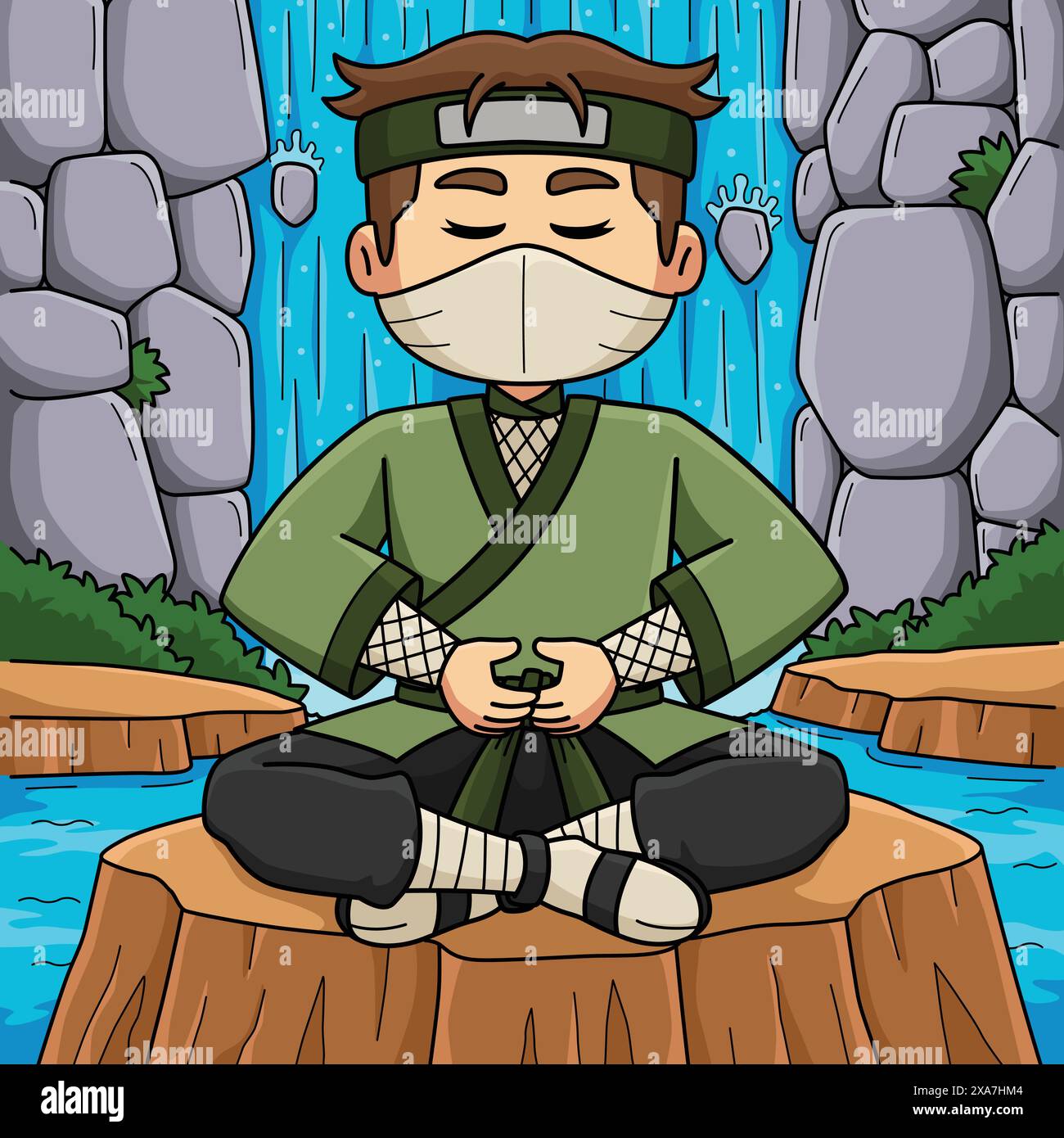 Ninja Meditating Colored Cartoon Illustration Stock Vector Image & Art ...