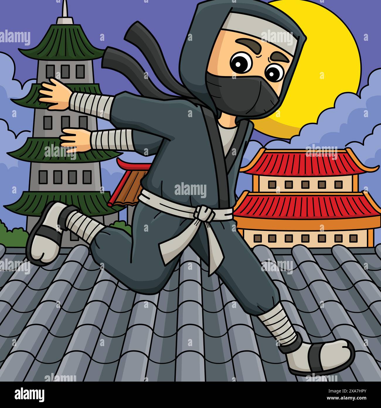 Ninja Running Colored Cartoon Illustration Stock Vector Image & Art - Alamy