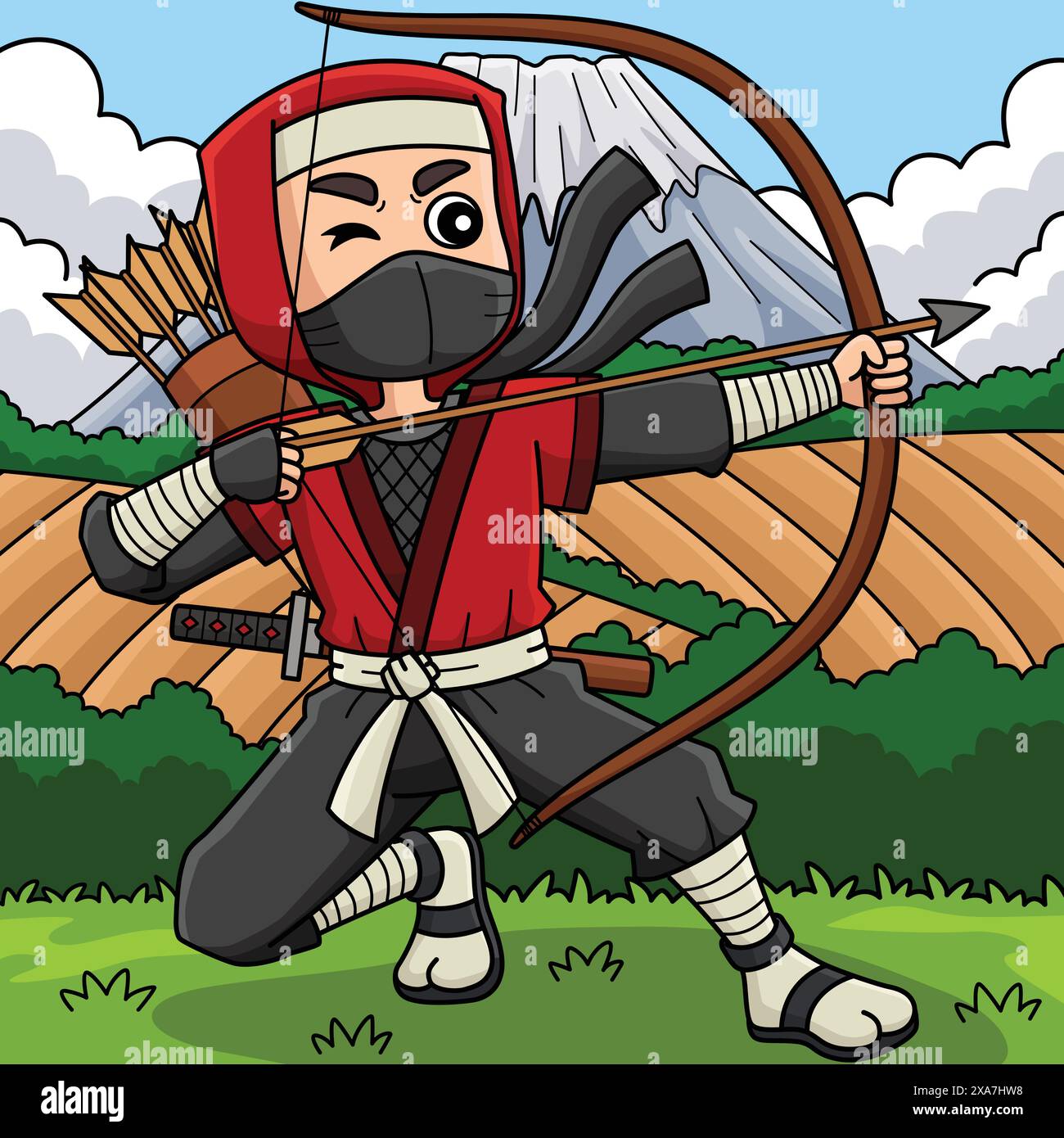 Ninja with a Bow and Arrow Colored Cartoon Stock Vector Image & Art - Alamy