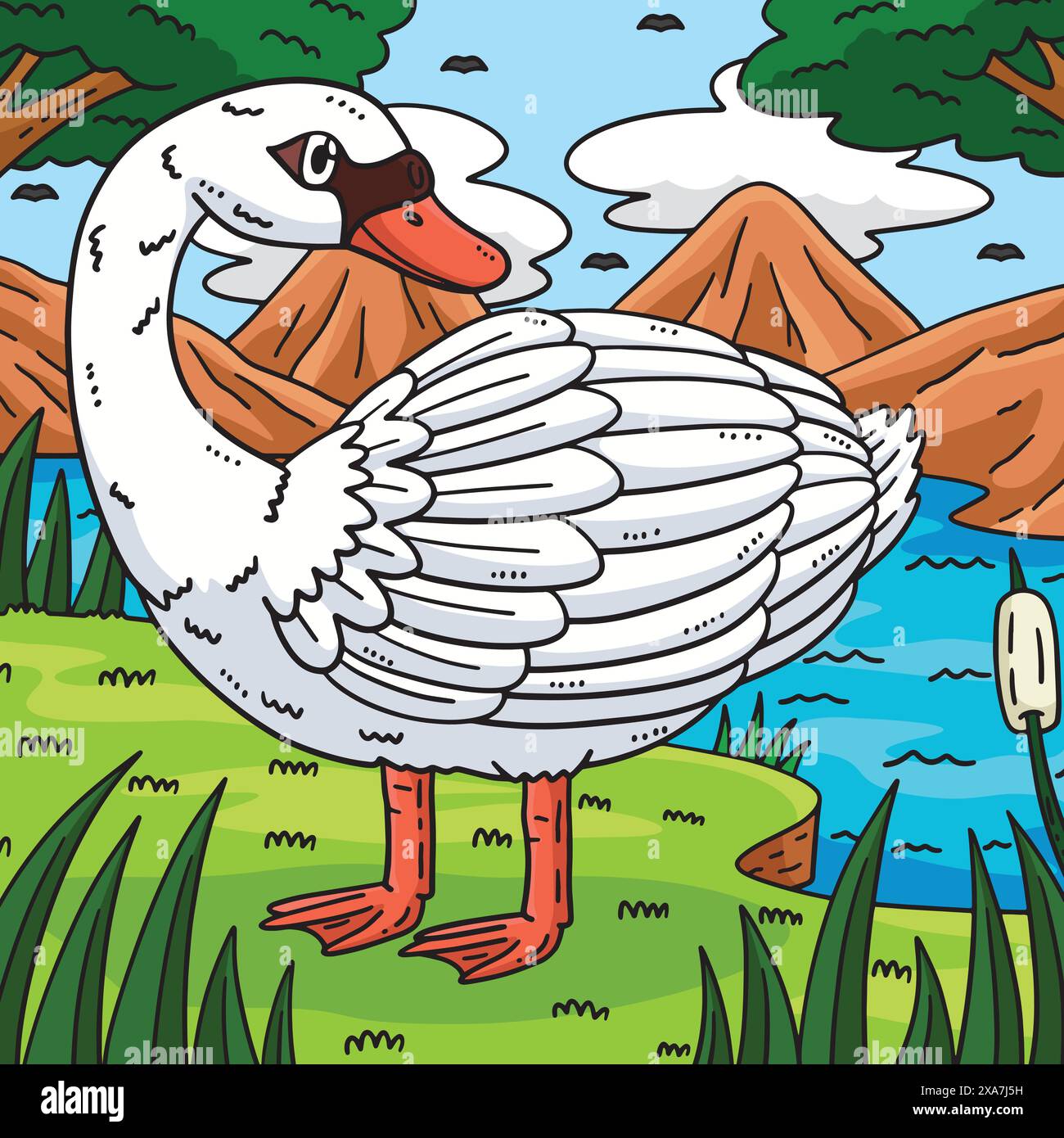 White Swan Bird Colored Cartoon Illustration Stock Vector Image & Art ...