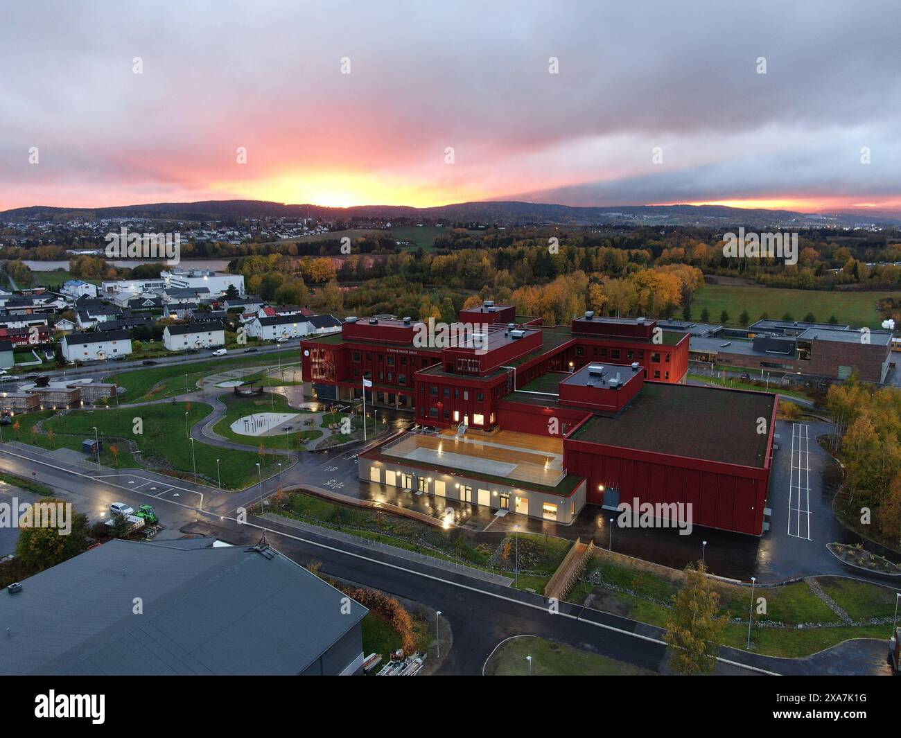 An aerial view of a stunning sky above a campus Stock Photo - Alamy