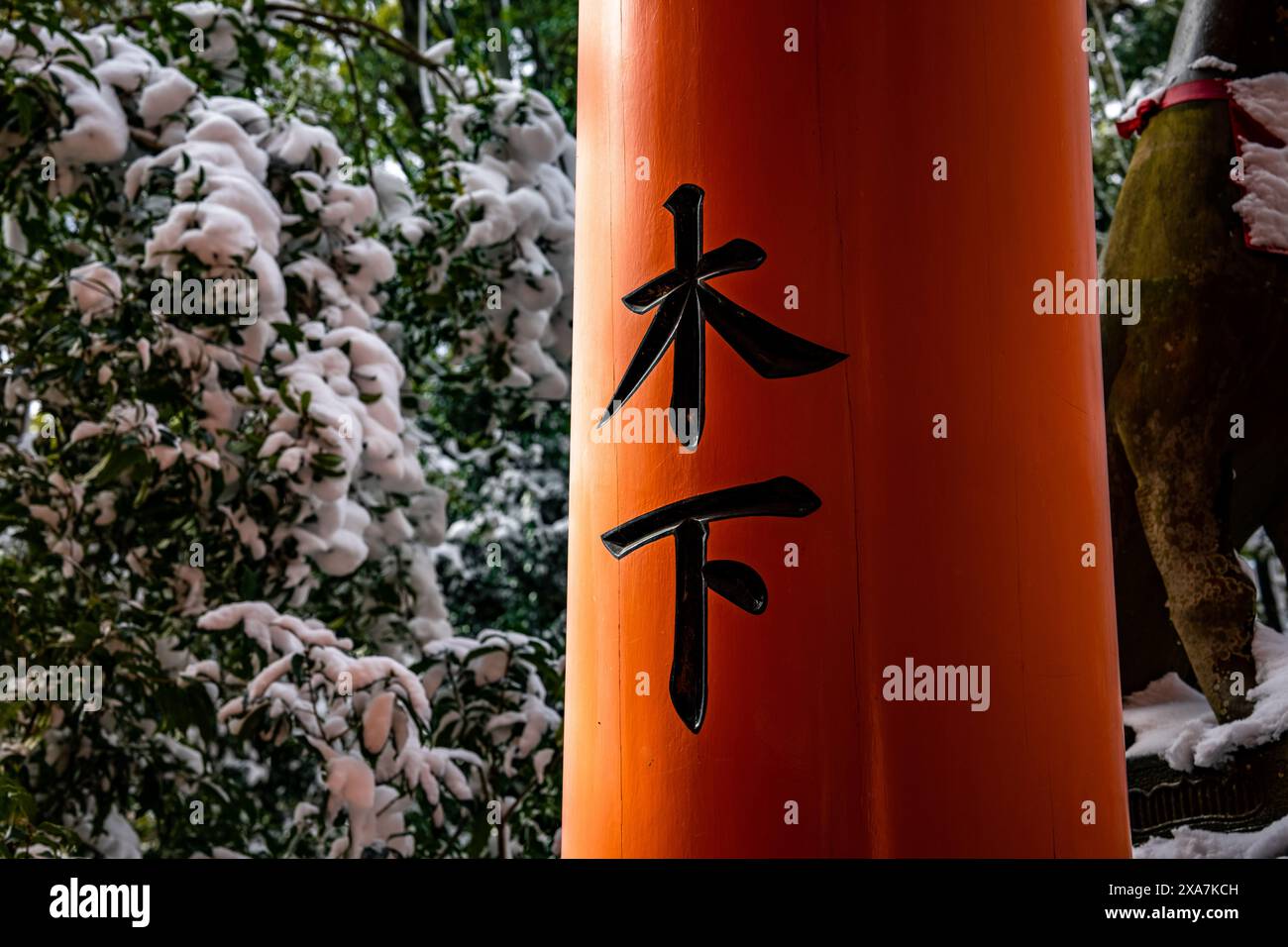 The orii Gate Tunnel Beam with rare winter snow at Fushimi Inari Shrine ...