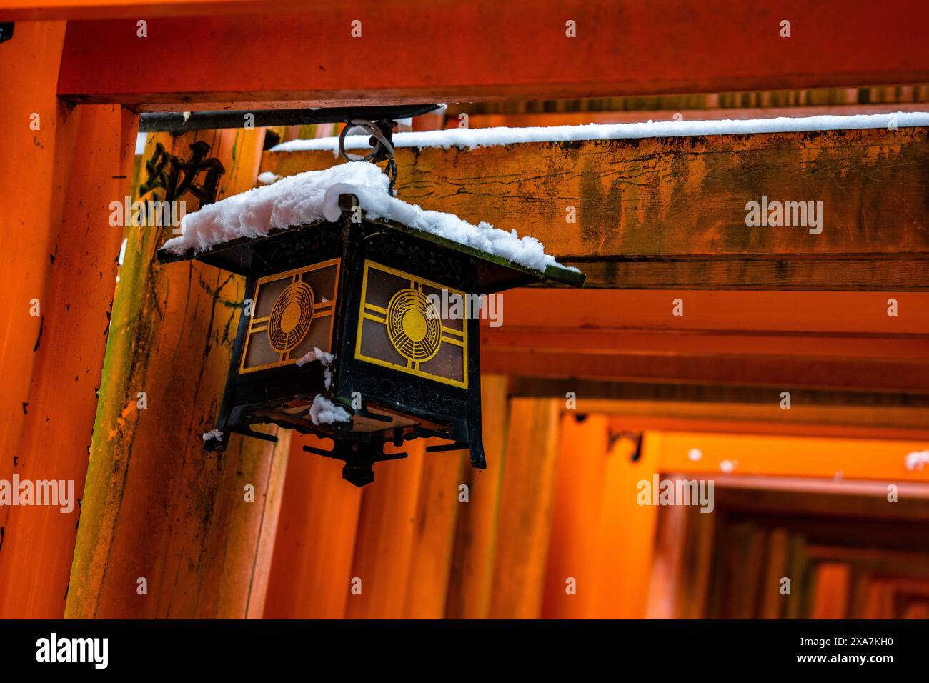 An Ancient style traditional Japanese lanern covered in rare winter ...
