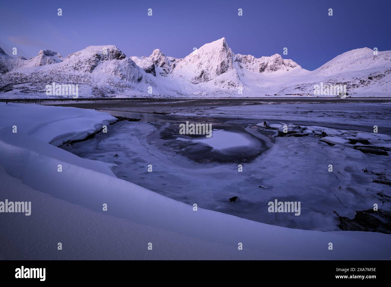 Blue hour at the fjord, Lofoten, Norway Stock Photo - Alamy