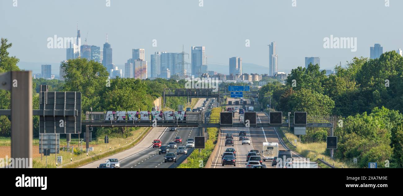 Traffic on the autobahn 5with Frankfurt main in the background Stock ...