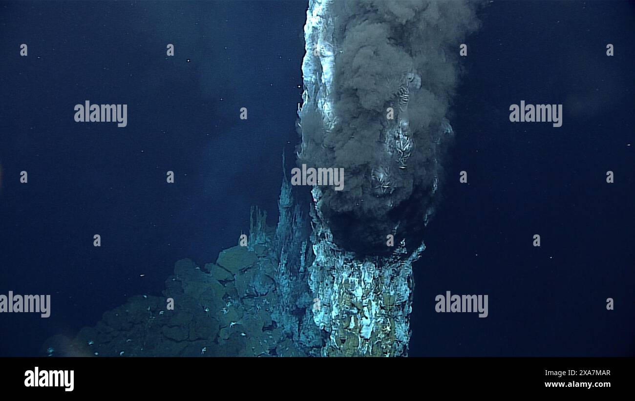 Deep sea hydrothermal vent known as a black smoker. Black smokers are ...