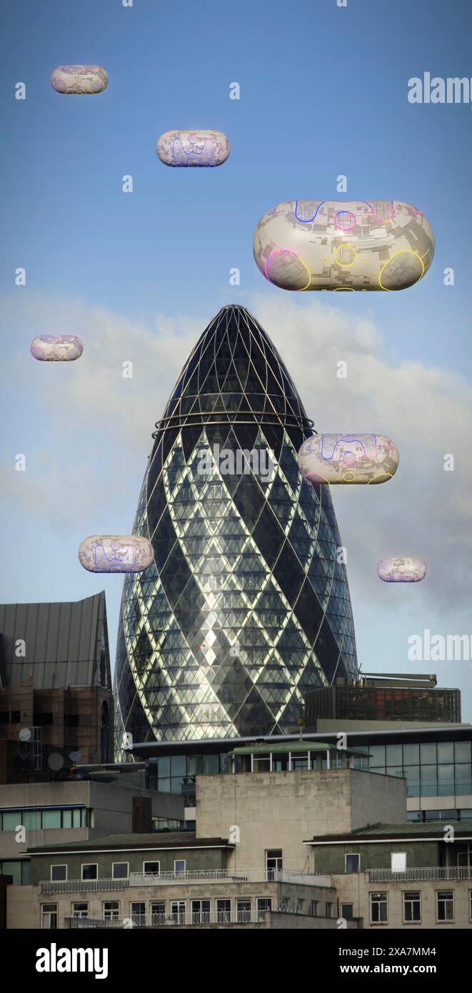 Illustration of unidentified flying objects (UFO) hovering around The ...