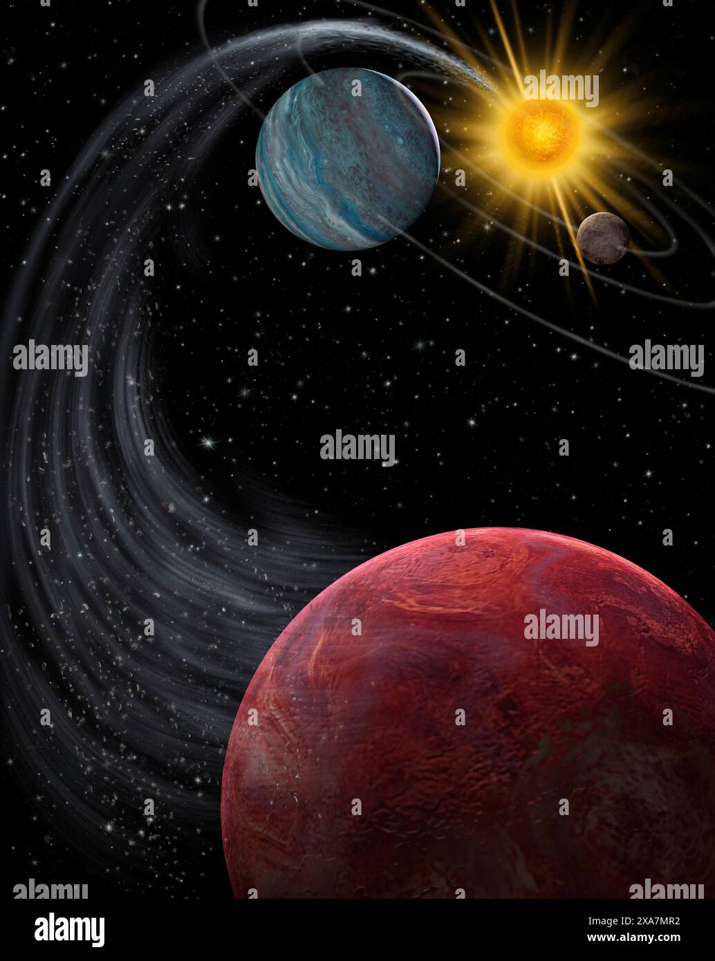 Planet being ejected from a planetary system, illustration. Rogue ...