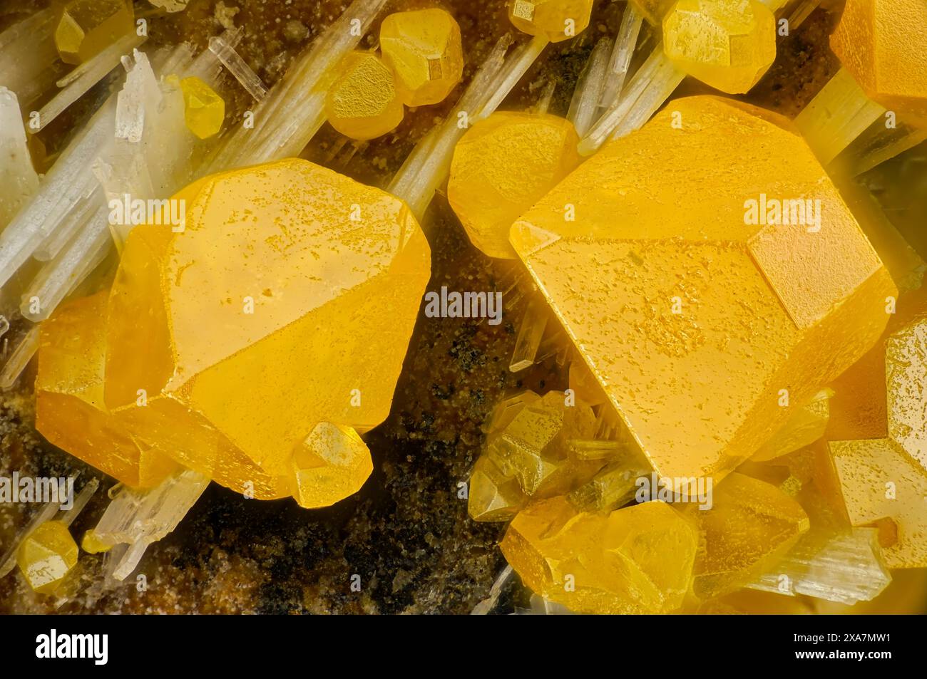 Wulfenite and baryte crystals from China. Wulfenite is a lead molybdate ...