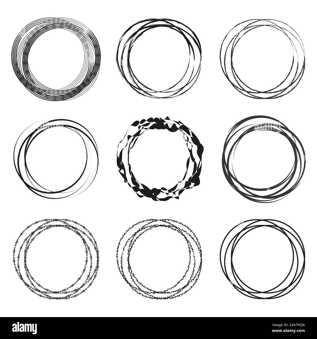 Abstract circle frames. Hand-drawn style. Vector illustration. Black ...