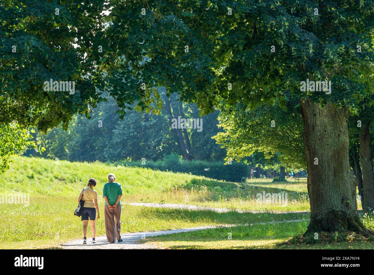 Two individuals strolling down a path side by side Stock Photo - Alamy