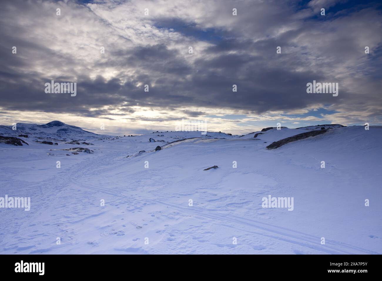 The Deep snow covering the ground in winter under the cloudy sky Stock ...