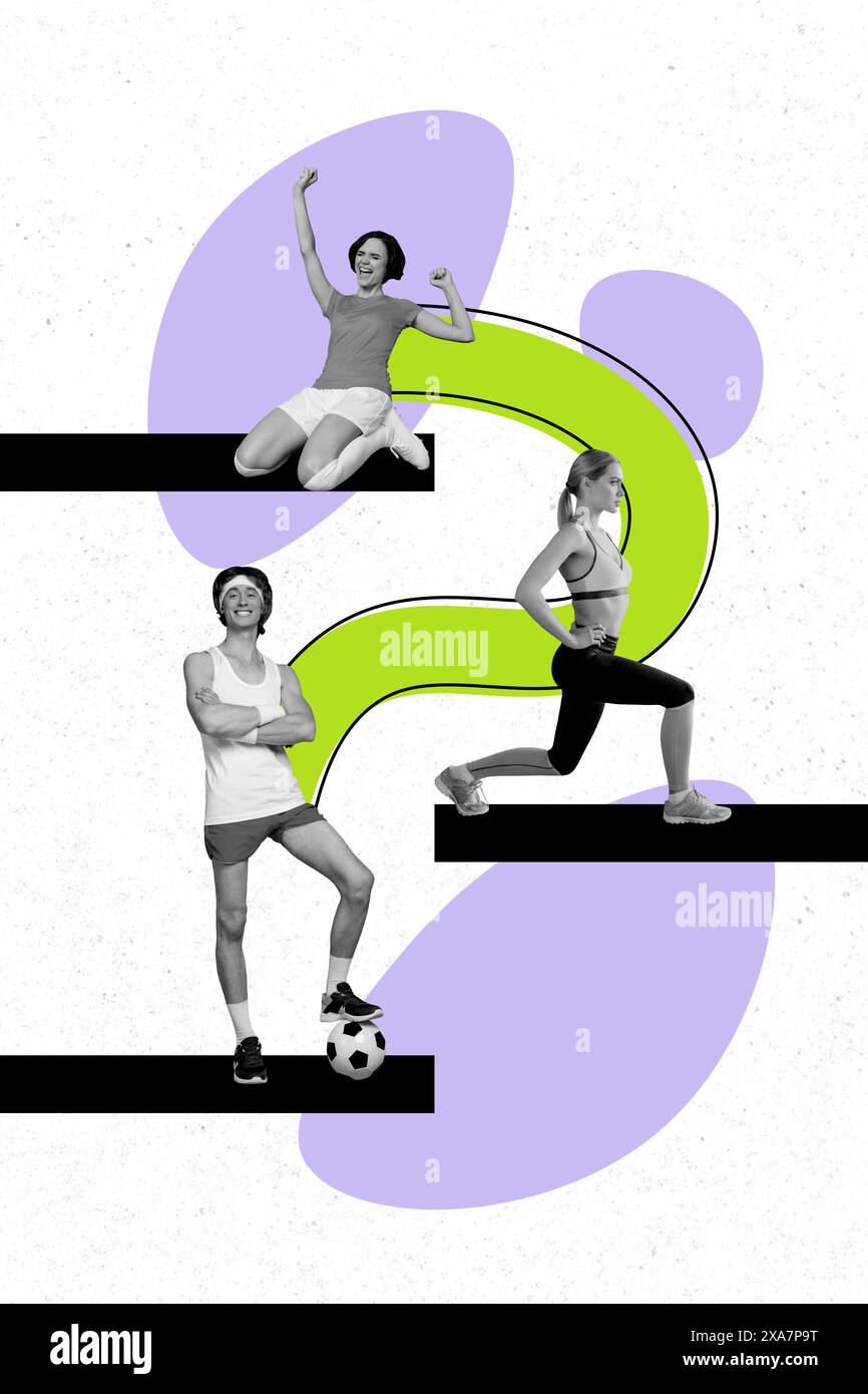 Vertical image collage young people sport activity lifestyle healthcare ...