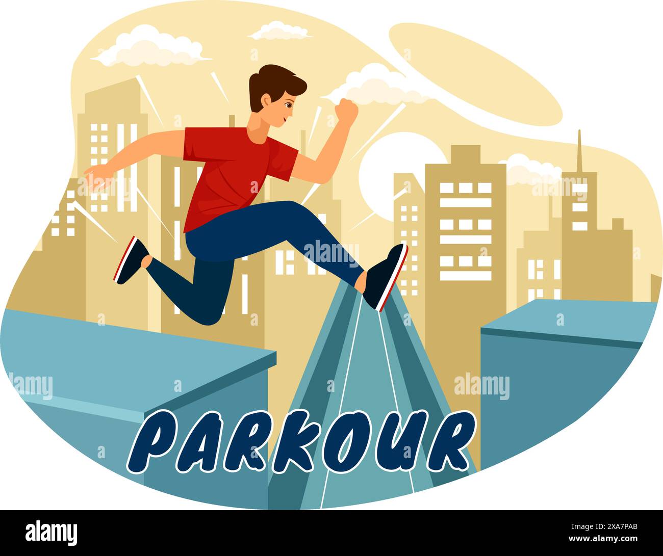 Parkour Sports Vector Illustration featuring Young Men Jumping Over ...