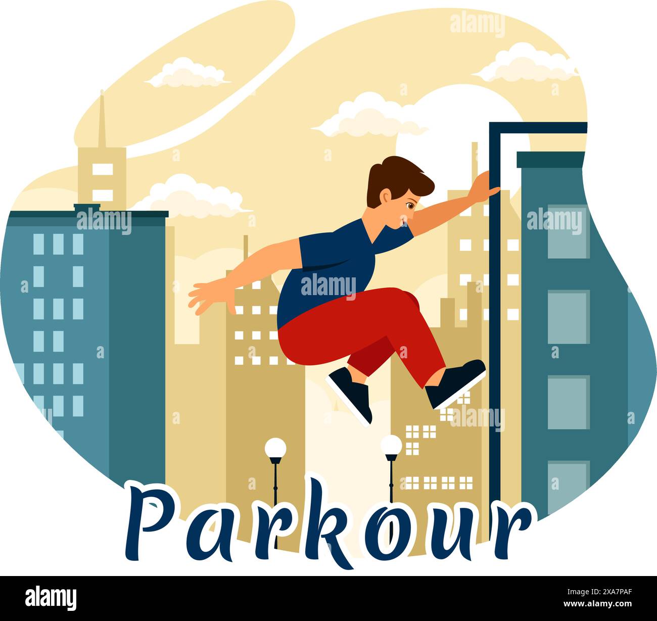 Parkour Sports Vector Illustration featuring Young Men Jumping Over ...