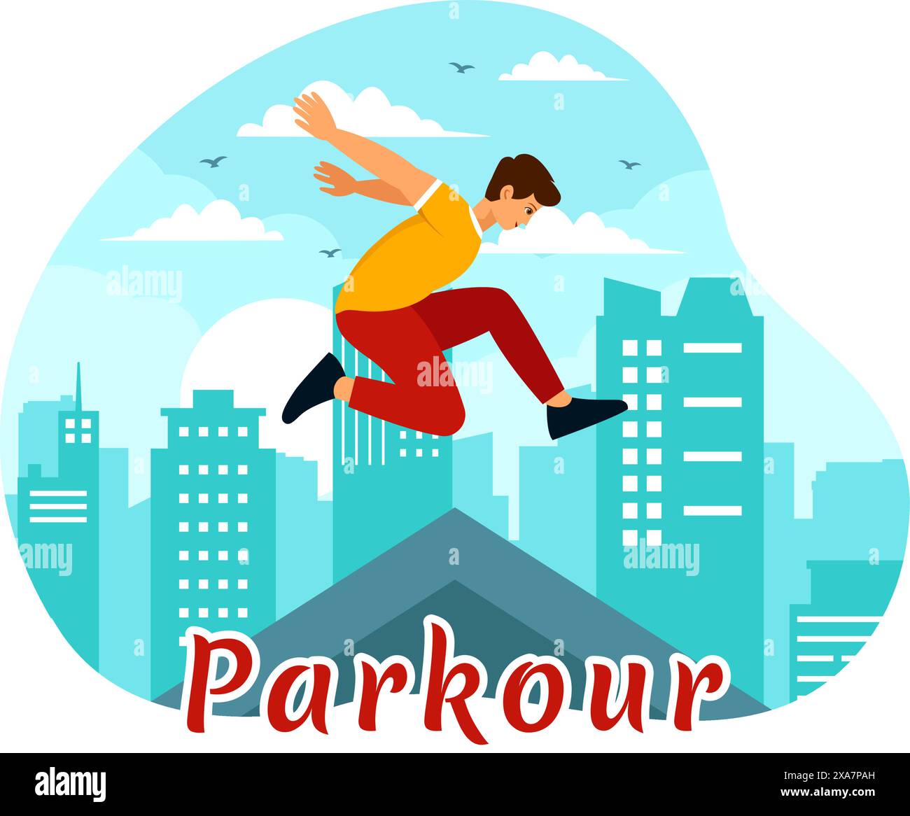 Parkour Sports Vector Illustration featuring Young Men Jumping Over ...