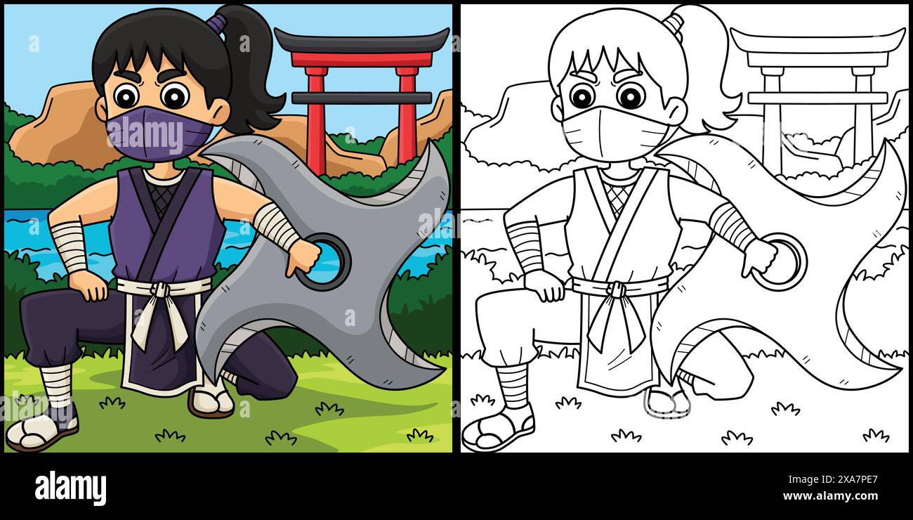 Ninja Kunoichi with a Big Shuriken Illustration Stock Vector Image ...