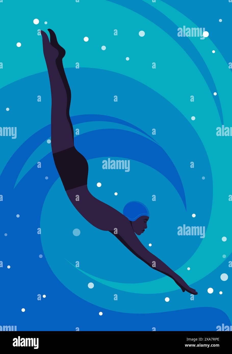 An African man in the swimming pool. Jumping into the water and ...