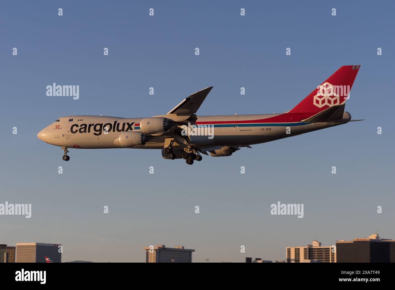 Cargolux Boeing 747-BF with registration LX-VCN shown on final approach ...