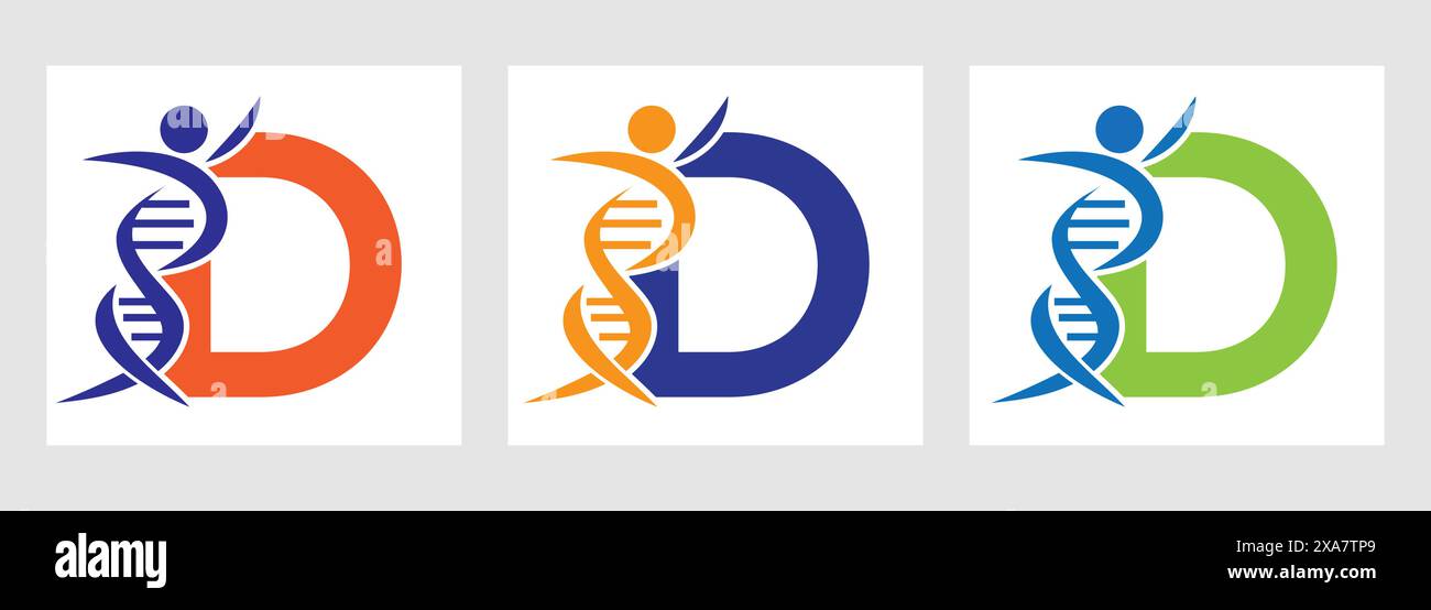 Letter D DNA Logo With Human Symbol. DNA Cell Icon. Health Care Sign ...