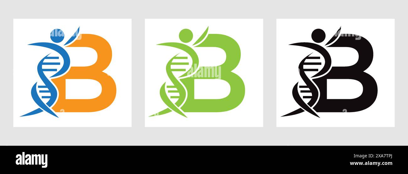 Letter B DNA Logo With Human Symbol. DNA Cell Icon. Health Care Sign ...