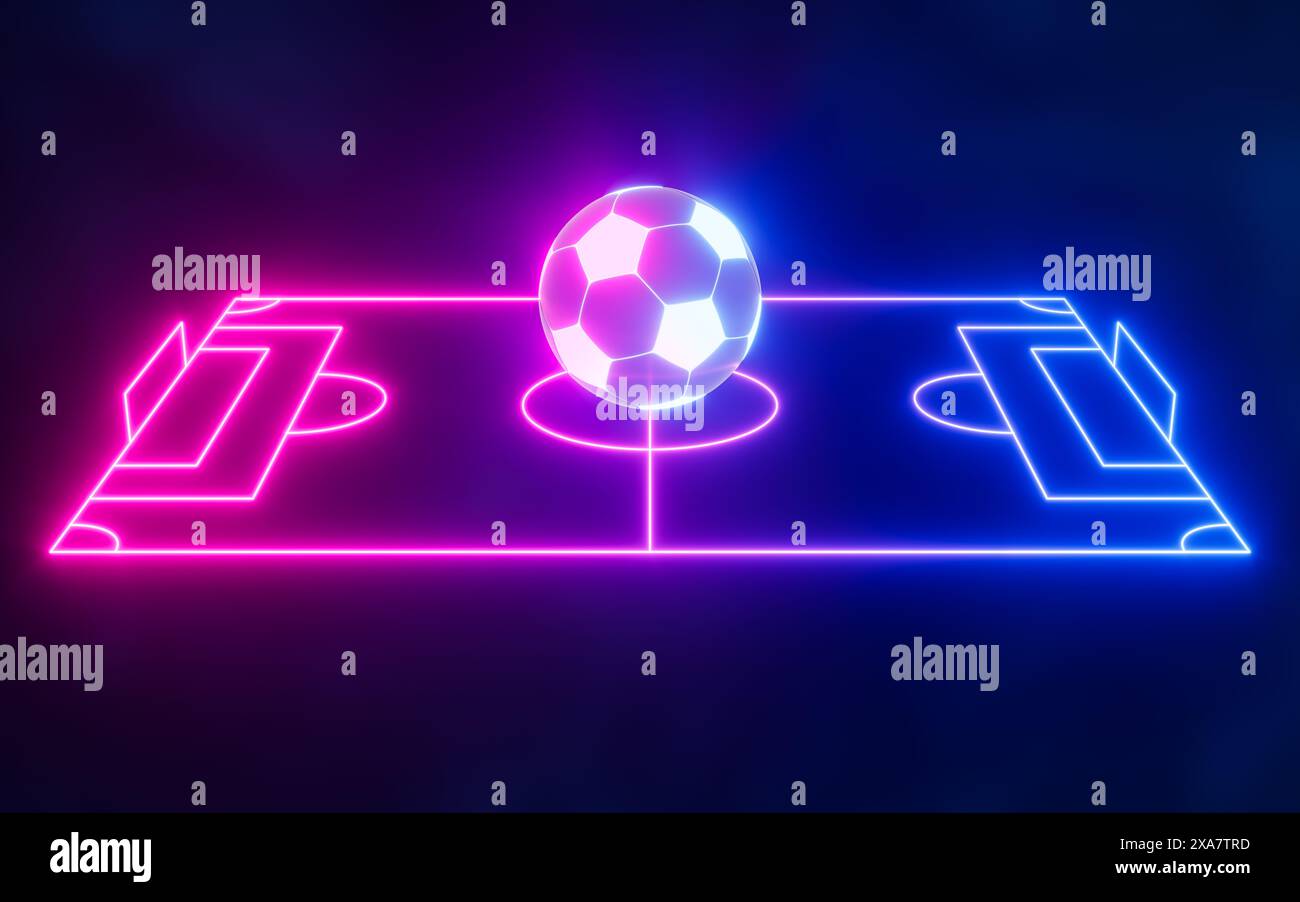 Abstract neon football field lines, 3d rendering. 3d illustration Stock ...