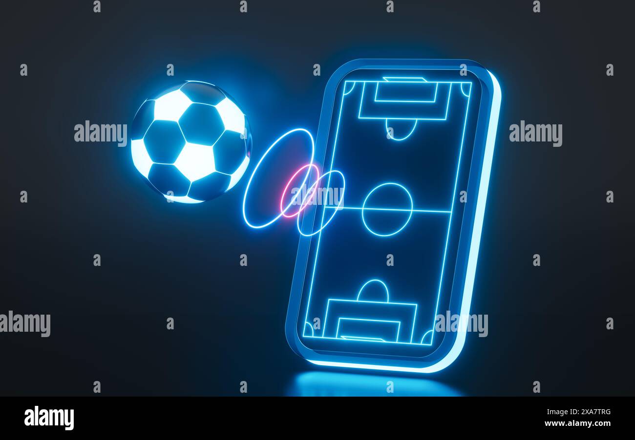 Abstract neon football field lines, 3d rendering. 3d illustration Stock ...
