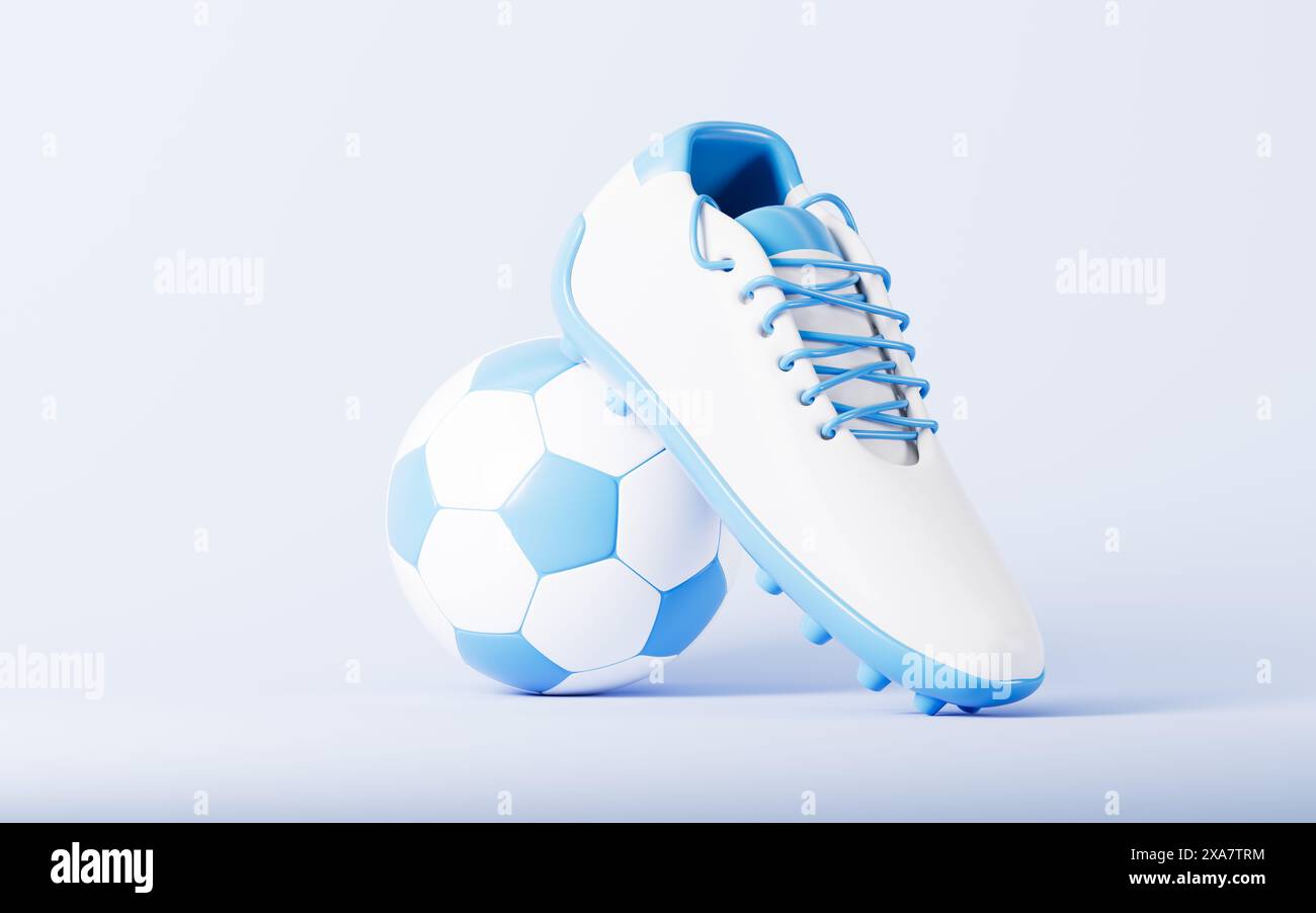 Cartoon sneakers and soccer balls, football boots, 3d rendering. 3d ...