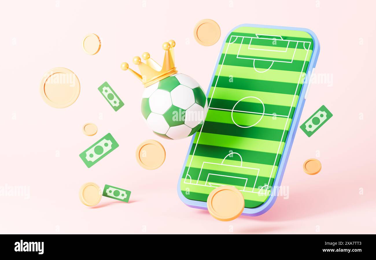 Cartoon football and money in the yellow background, 3d rendering. 3d ...