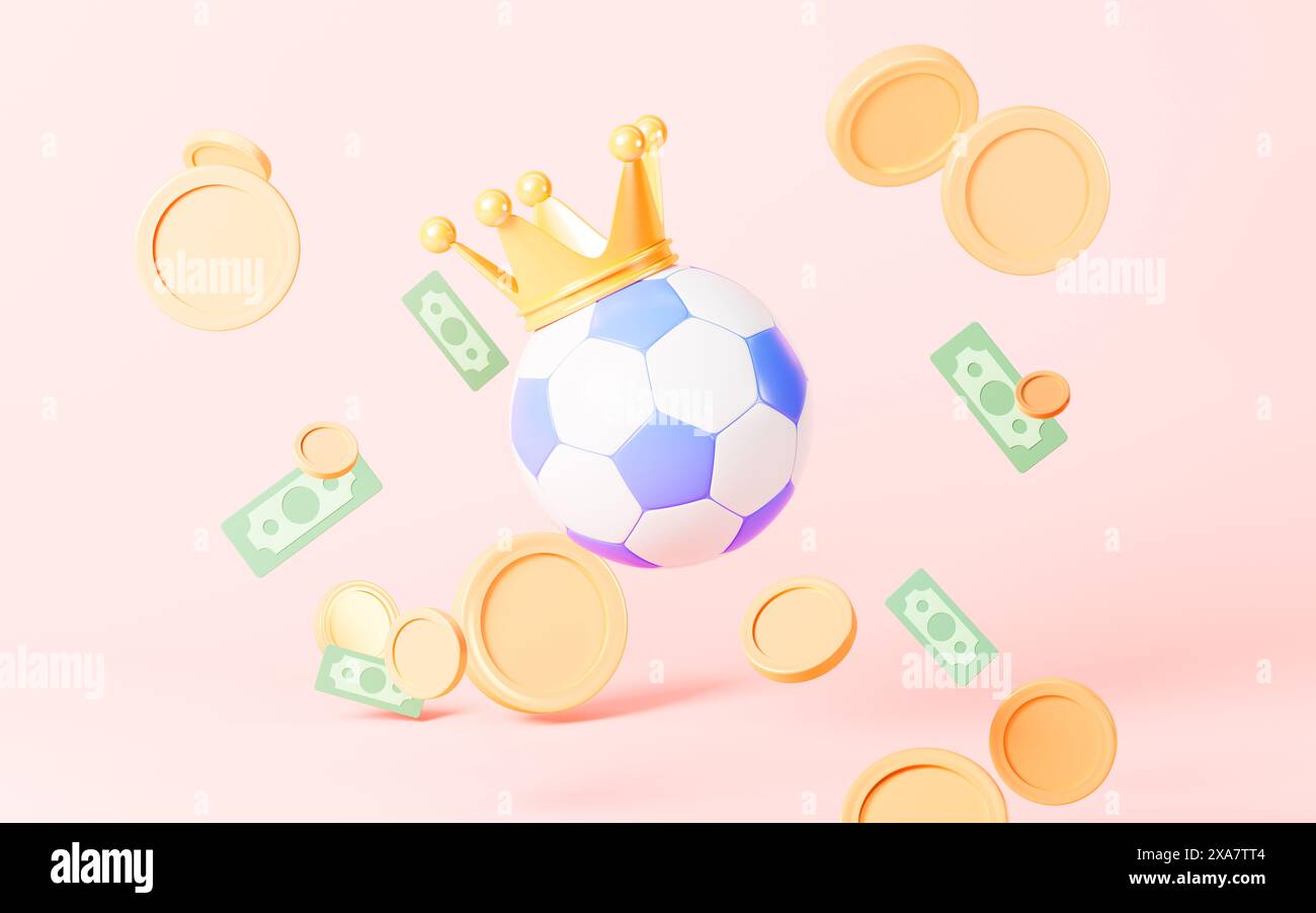 Cartoon football and money in the pink background, 3d rendering. 3d ...
