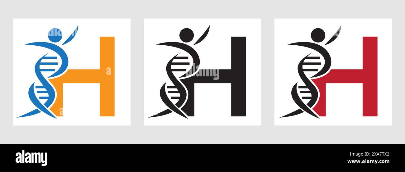 Letter H DNA Logo With Human Symbol. DNA Cell Icon. Health Care Sign ...