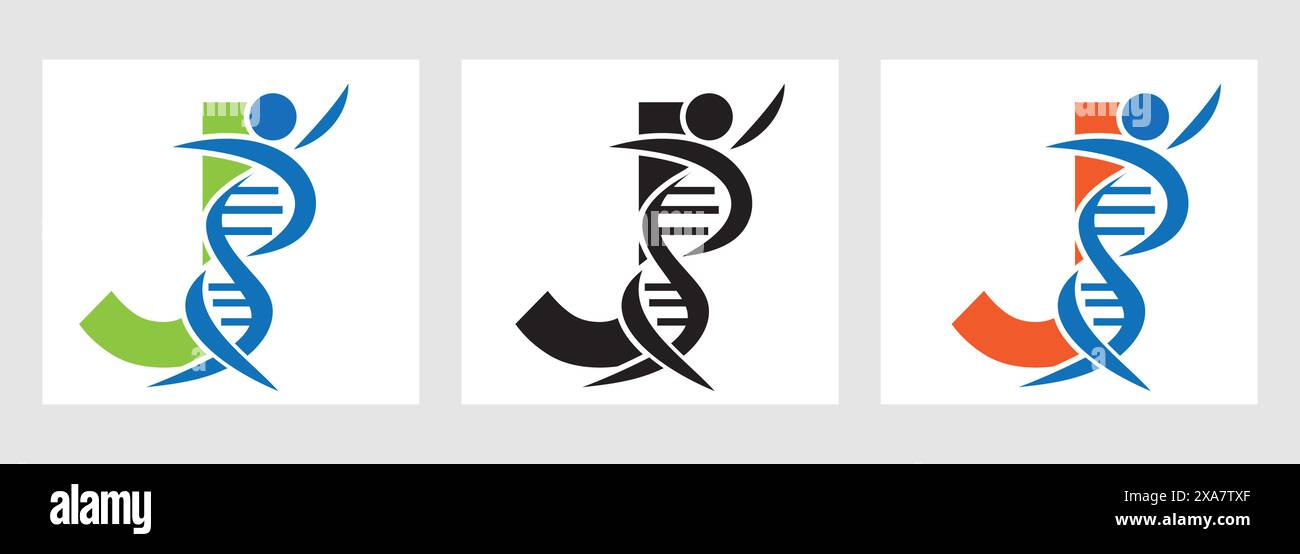 Letter J DNA Logo With Human Symbol. DNA Cell Icon. Health Care Sign ...