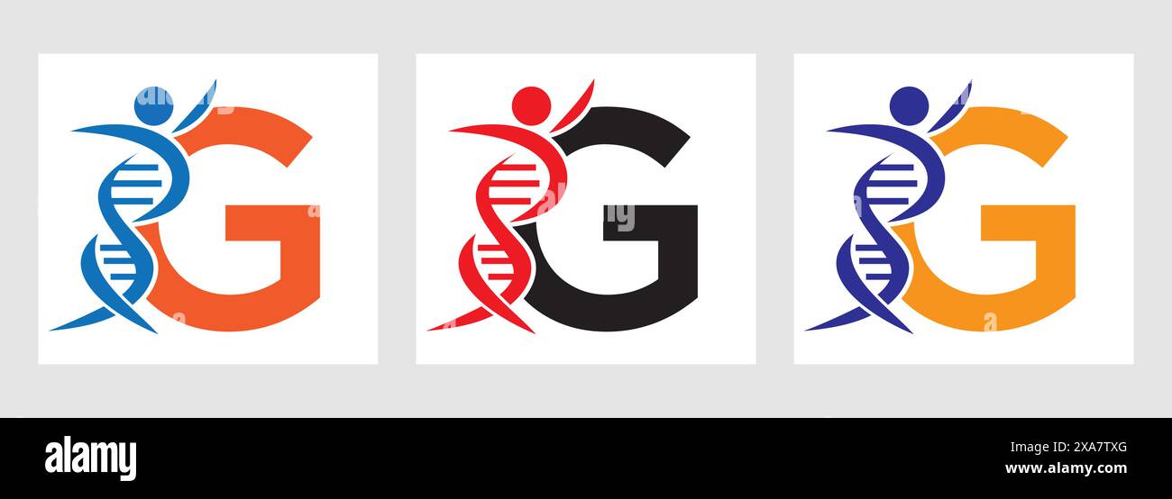 Letter G DNA Logo With Human Symbol. DNA Cell Icon. Health Care Sign ...