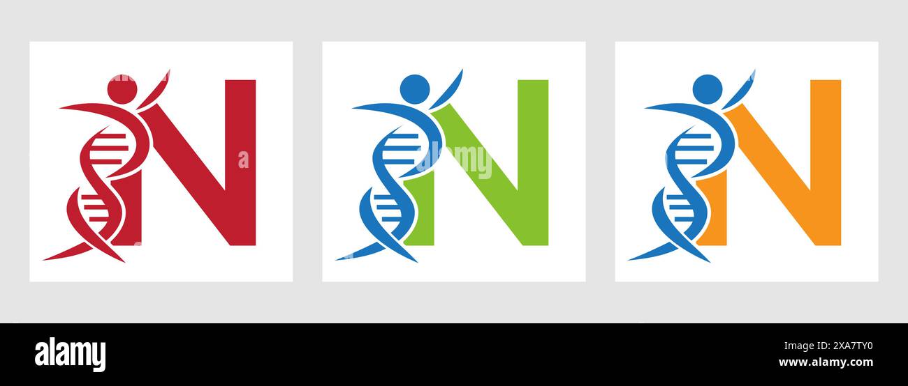 Letter N DNA Logo With Human Symbol. DNA Cell Icon. Health Care Sign ...