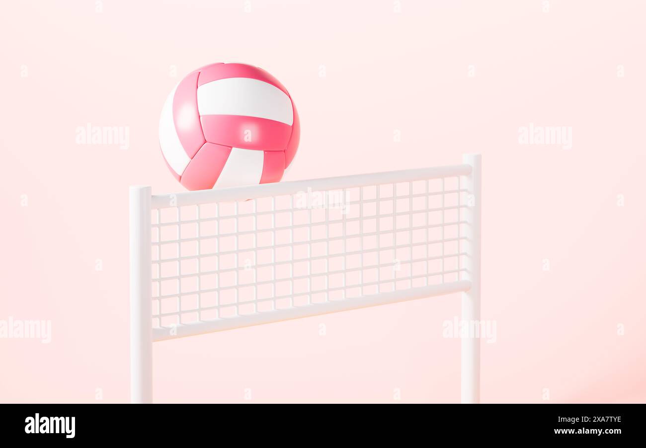 Cartoon volleyball and net, play volleyball, 3d rendering. 3d ...