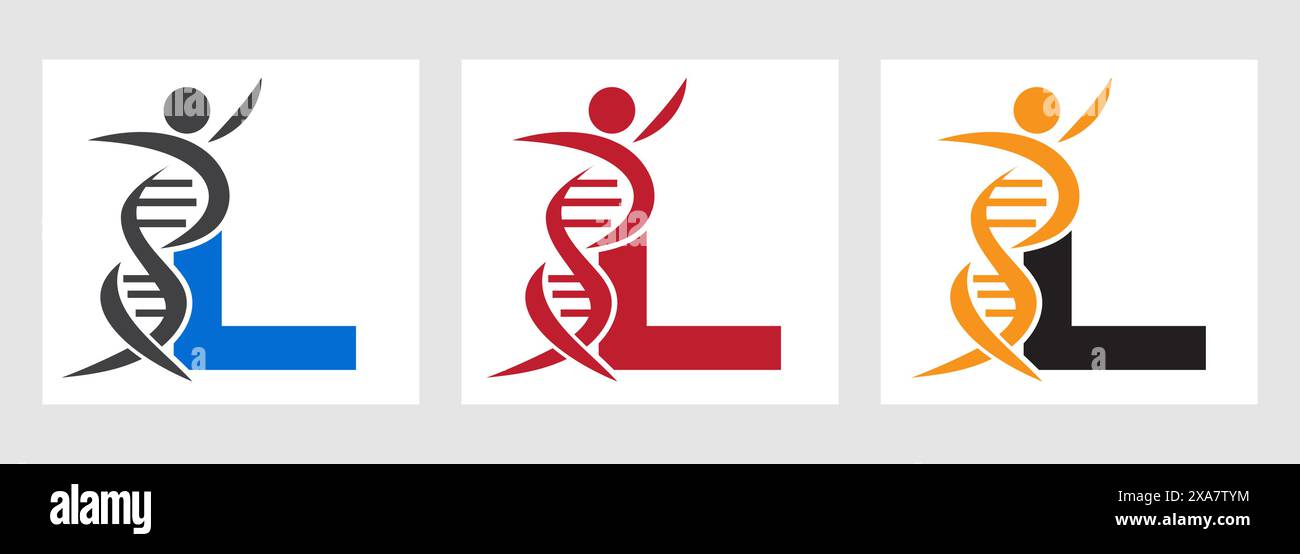 Letter L DNA Logo With Human Symbol. DNA Cell Icon. Health Care Sign ...